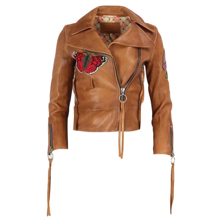 Gucci Appliquéd Leather Biker Jacket It 38 Uk 6 For Sale at 1stDibs