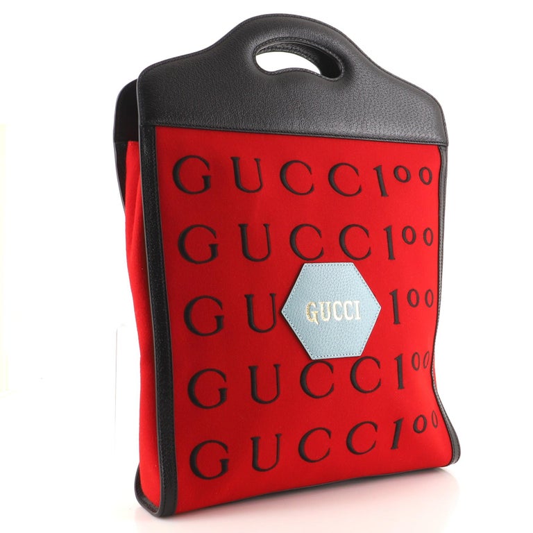 Gucci Aria 100th Anniversary Cut Out Handle Tote Embroidered Felt For ...