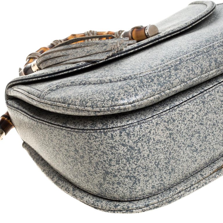 Gucci Ash Blue/Grey Speckled Leather Large New Bamboo Top Handle Bag at ...