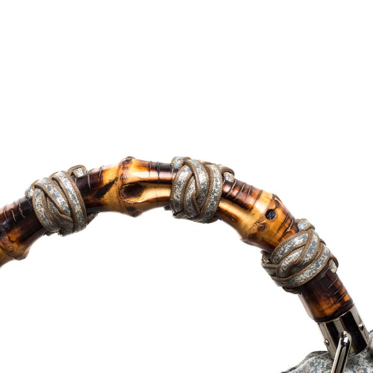 Gucci Ash Blue/Grey Speckled Leather Large New Bamboo Top Handle Bag at ...