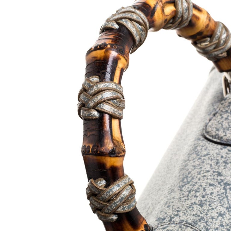 Gucci Ash Blue/Grey Speckled Leather Large New Bamboo Top Handle Bag at ...