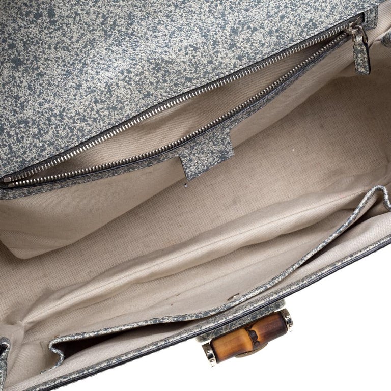 Gucci Ash Blue/Grey Speckled Leather Large New Bamboo Top Handle Bag at ...