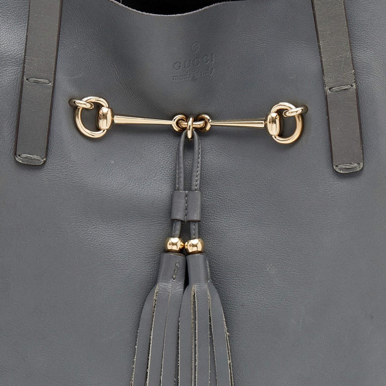 Gucci Ash Grey Leather Tassel Horsebit Tote For Sale at 1stDibs