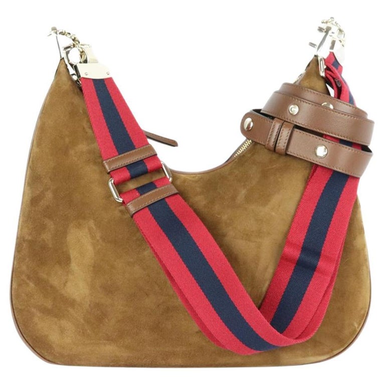 Gucci Attache Large Webbing Trimmed Suede Shoulder Bag at 1stDibs