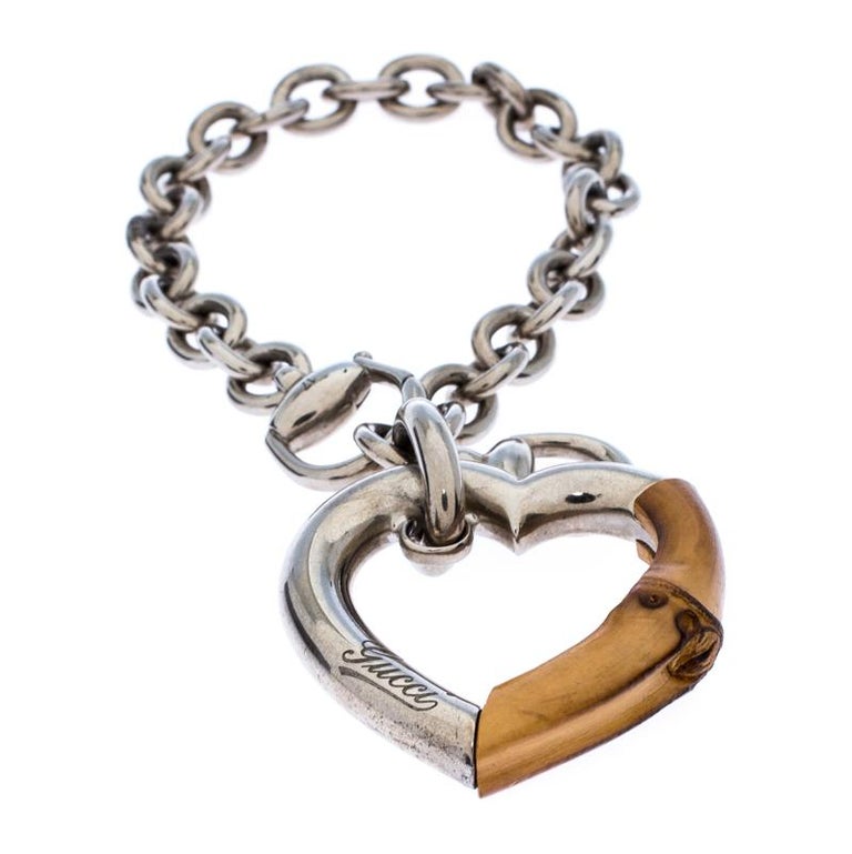 Gucci Bamboo Heart Silver Chain Link Charm Bracelet at 1stDibs | gucci ...
