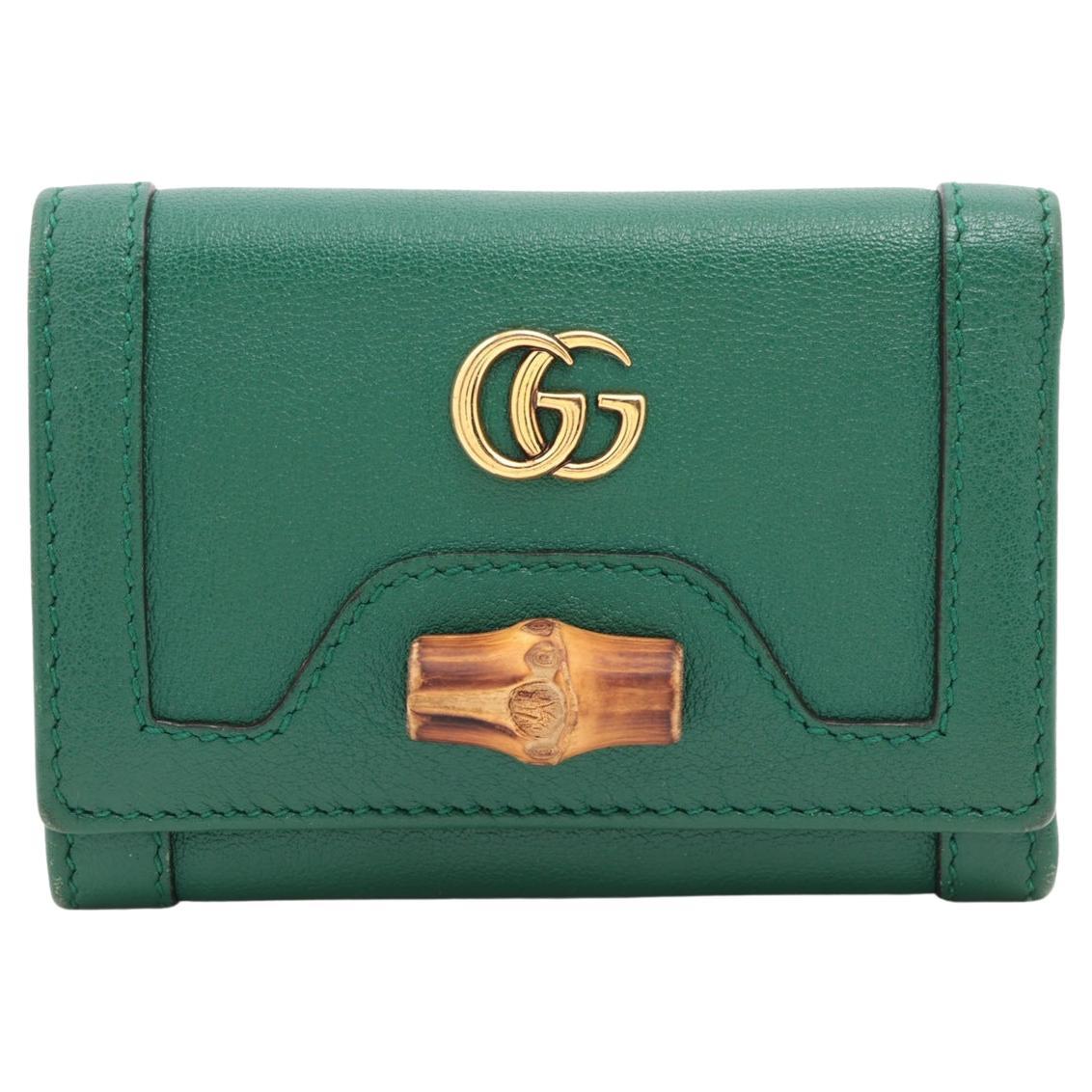 Gucci Bamboo Leather Trifold Wallet Green For Sale at 1stDibs