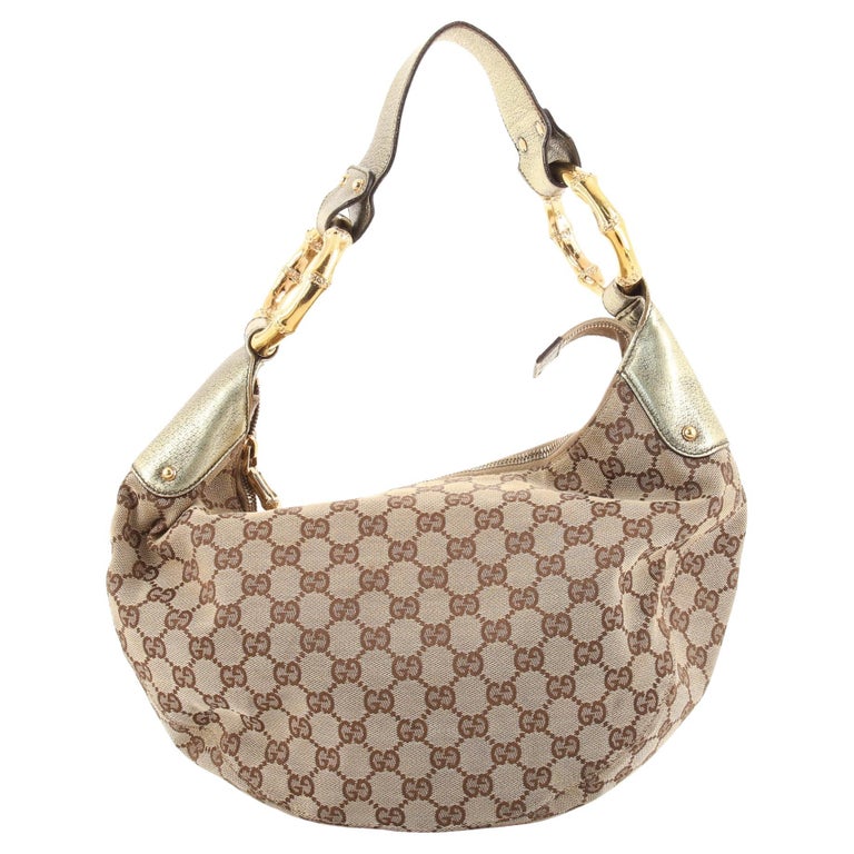Gucci Bamboo Ring Half Moon Web Hobo GG Canvas Medium For Sale at 1stDibs
