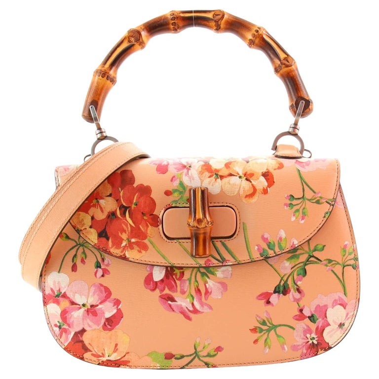 Gucci Bamboo Top Handle Bag Blooms Print Leather Small For Sale at 1stDibs