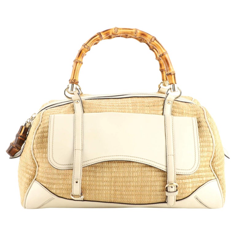 Gucci Bamboo Top Handle Flat Satchel Raffia with Leather For Sale at ...