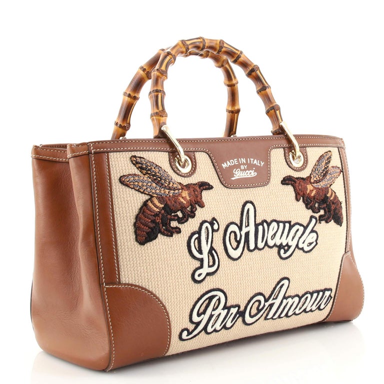 Gucci Bamboo Web Shopper Tote Embroidered Cross Stitch Canvas Medium at ...
