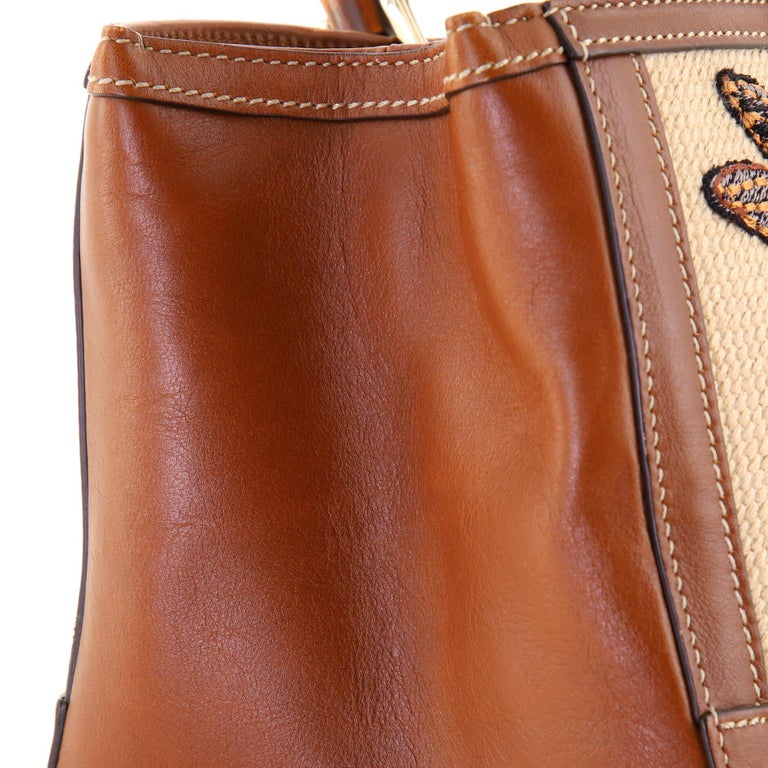 Gucci Bamboo Web Shopper Tote Embroidered Cross Stitch Canvas Medium at ...