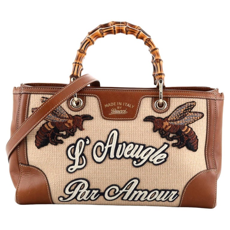 Gucci Bamboo Web Shopper Tote Embroidered Cross Stitch Canvas Medium ...