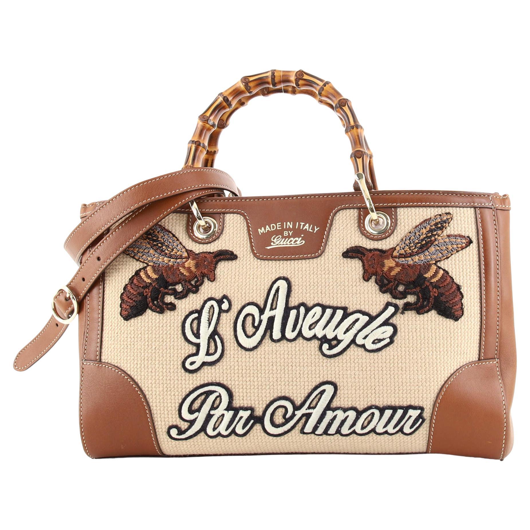 Gucci Bamboo Web Shopper Tote Embroidered Cross Stitch Canvas Medium ...