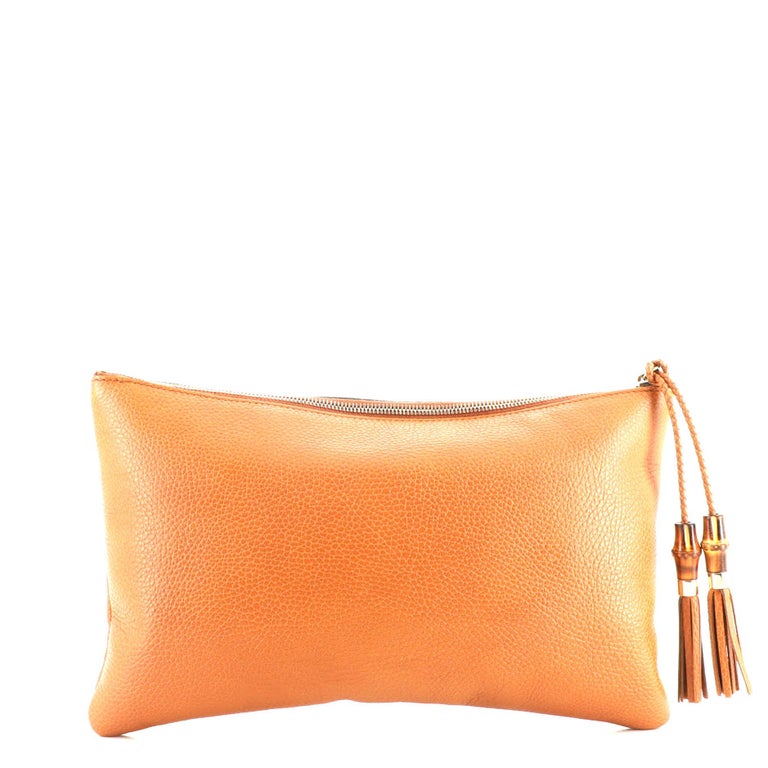 Gucci Bamboo Zip Pouch (Outlet) Leather Large For Sale at 1stDibs