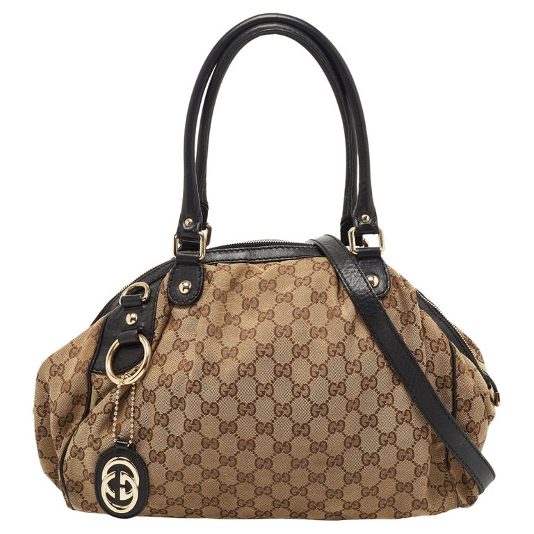 Gucci Beige/Black GG Canvas and Leather Medium Sukey Hobo For Sale at ...