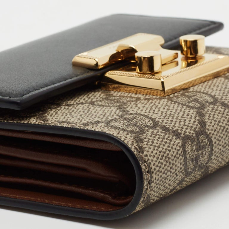 Gucci Beige/Black GG Supreme Canvas and Leather Padlock Wallet For Sale ...