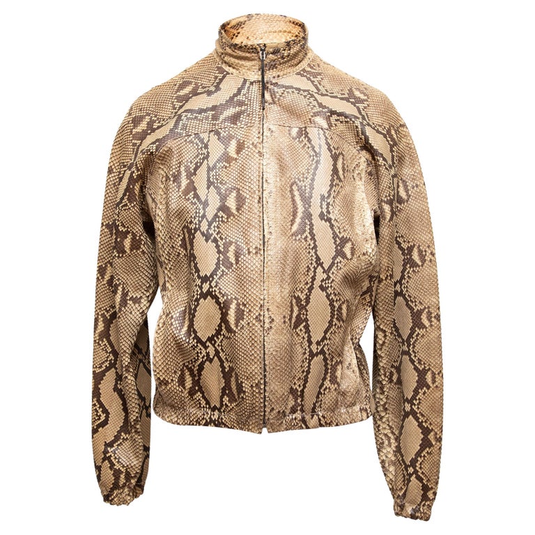 Gucci Beige and Black Python Skin Bomber Jacket For Sale at 1stDibs