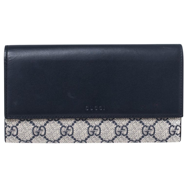 Gucci Beige/Blue GG Supreme Canvas and Leather Flap Wallet at 1stDibs