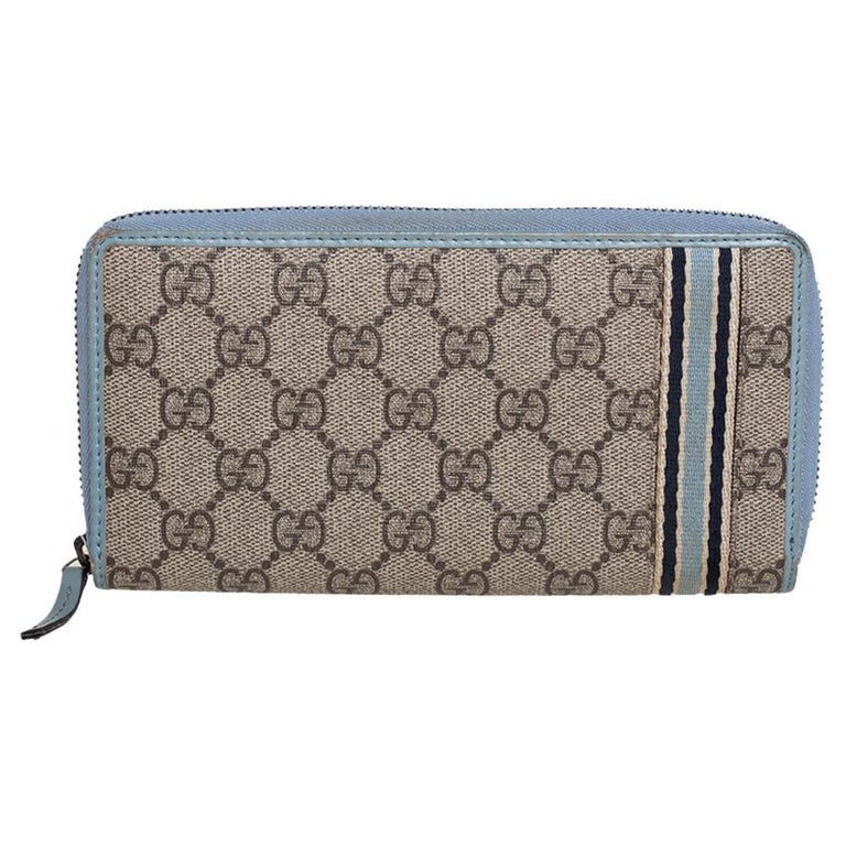 Gucci Beige/Blue GG Supreme Canvas and Leather Zip Around Wallet at 1stDibs