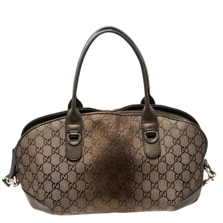 Gucci Beige/Bronze Metallic GG Canvas Heart Bit Top Handle Bag For Sale ...