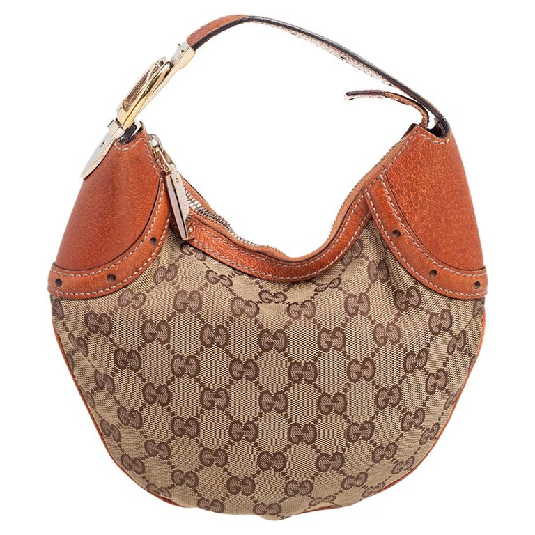 Gucci Beige/Brown GG Canvas and Leather Horsebit Glam Hobo at 1stDibs