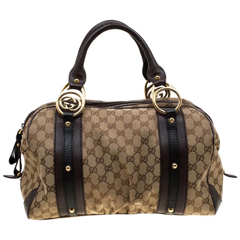 Gucci Beige/Brown GG Canvas and Leather Interlocking Boston Bag For ...