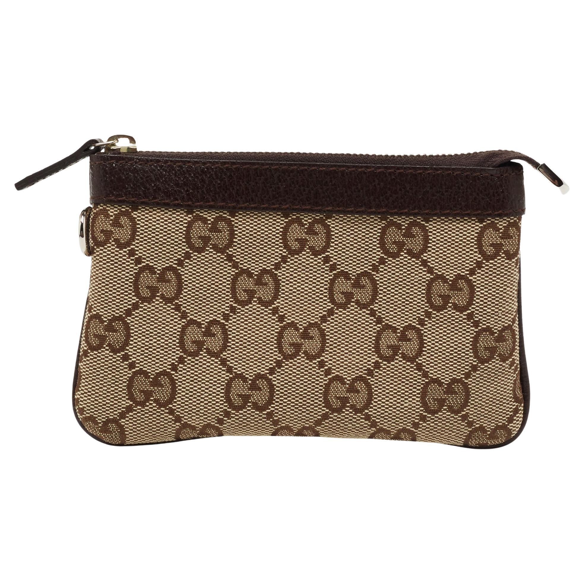 Gucci Beige/Brown GG Canvas And Leather Pouch at 1stDibs