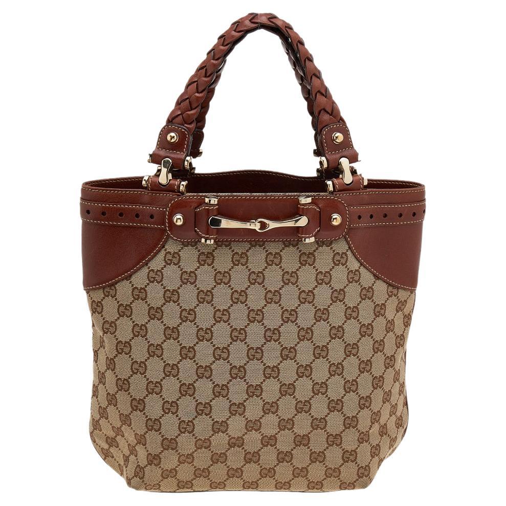 Gucci Beige/Brown GG Canvas And Leather Sukey Tote For Sale at 1stDibs