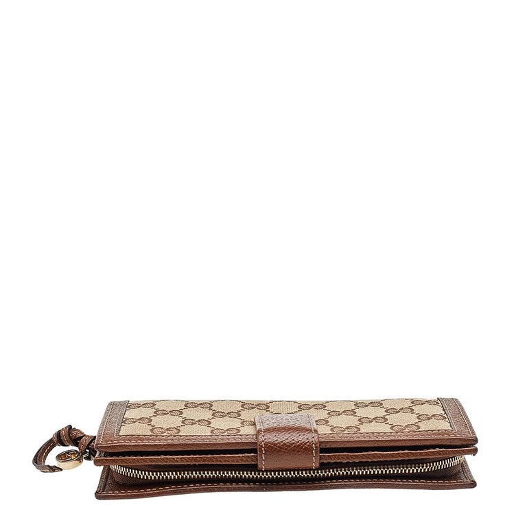Gucci Beige/Brown GG Canvas And Leather Wallet at 1stDibs