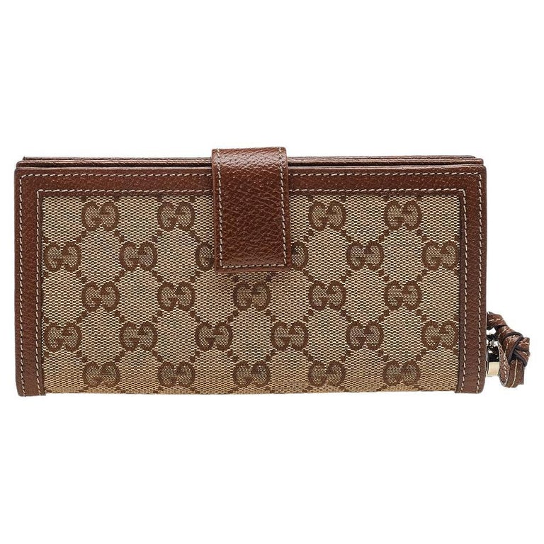 Gucci Beige/Brown GG Canvas And Leather Wallet at 1stDibs