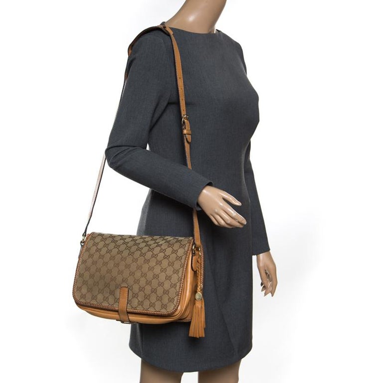 Gucci Beige/Brown GG Canvas Medium Marrakech Tassel Messenger Bag For ...