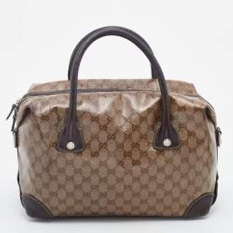 Gucci Beige/Brown GG Crystal Canvas And Leather Satchel For Sale at 1stDibs
