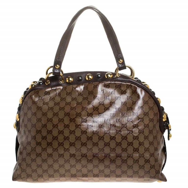 Gucci Beige/Brown GG Crystal Canvas Large Babouska Crest Dome Bag For ...