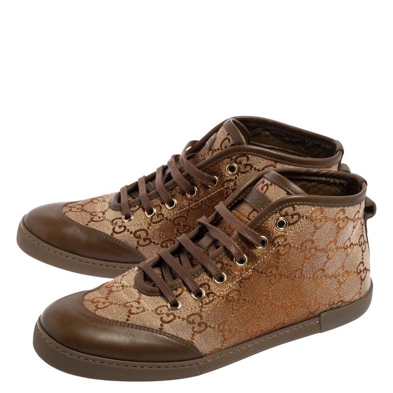 Gucci Beige/Brown GG Monogram Canvas And Leather High Top Sneakers Size ...