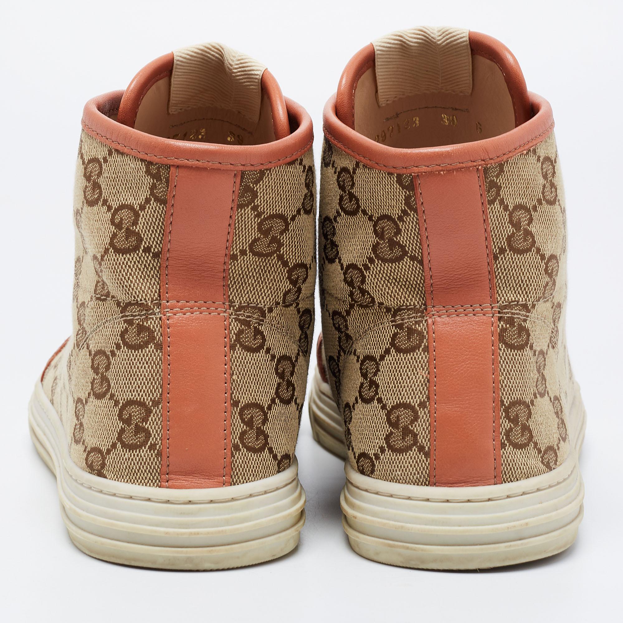 Gucci Beige/Brown GG Supreme Canvas And Leather High Top Sneakers Size ...