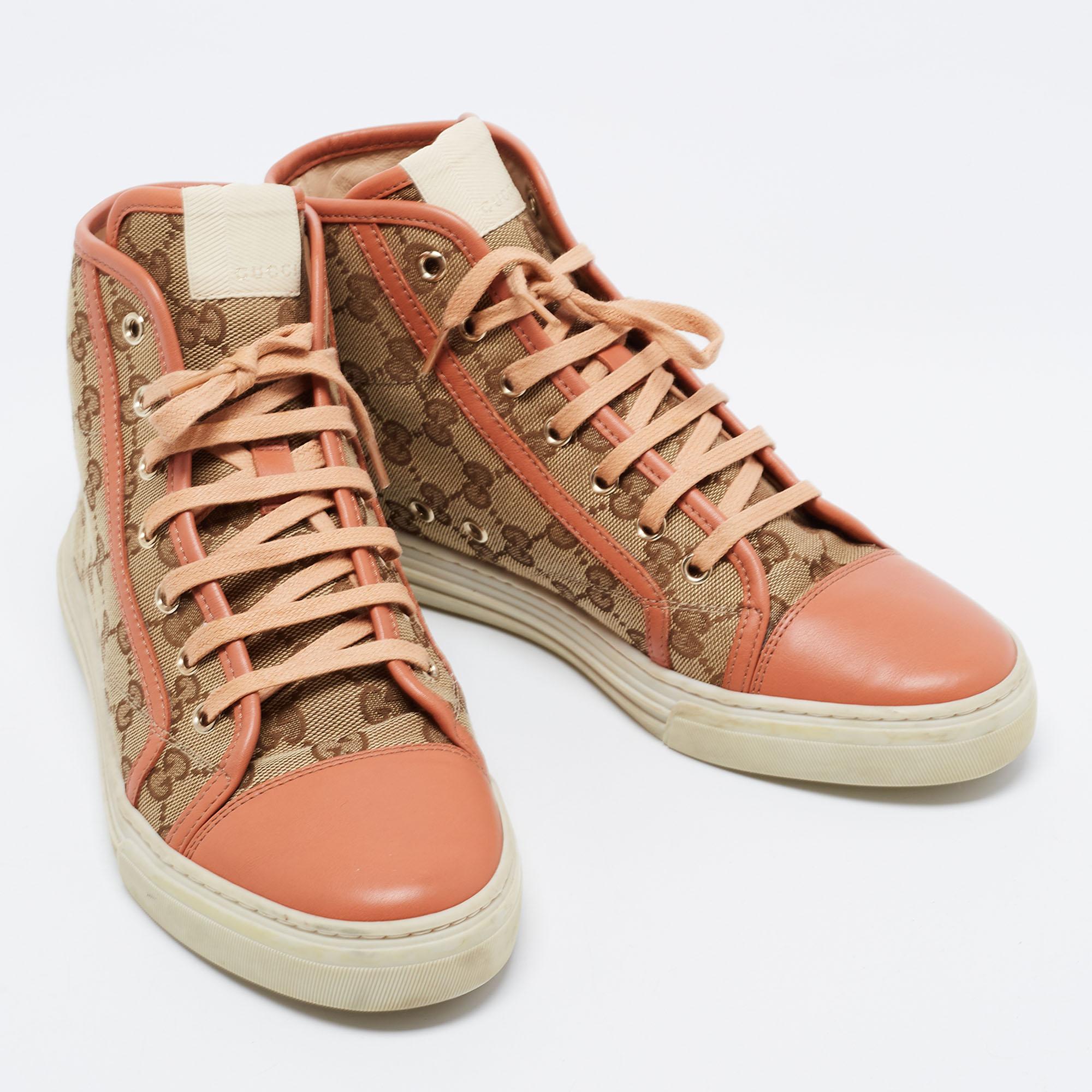 Gucci Beige/Brown GG Supreme Canvas And Leather High Top Sneakers Size ...