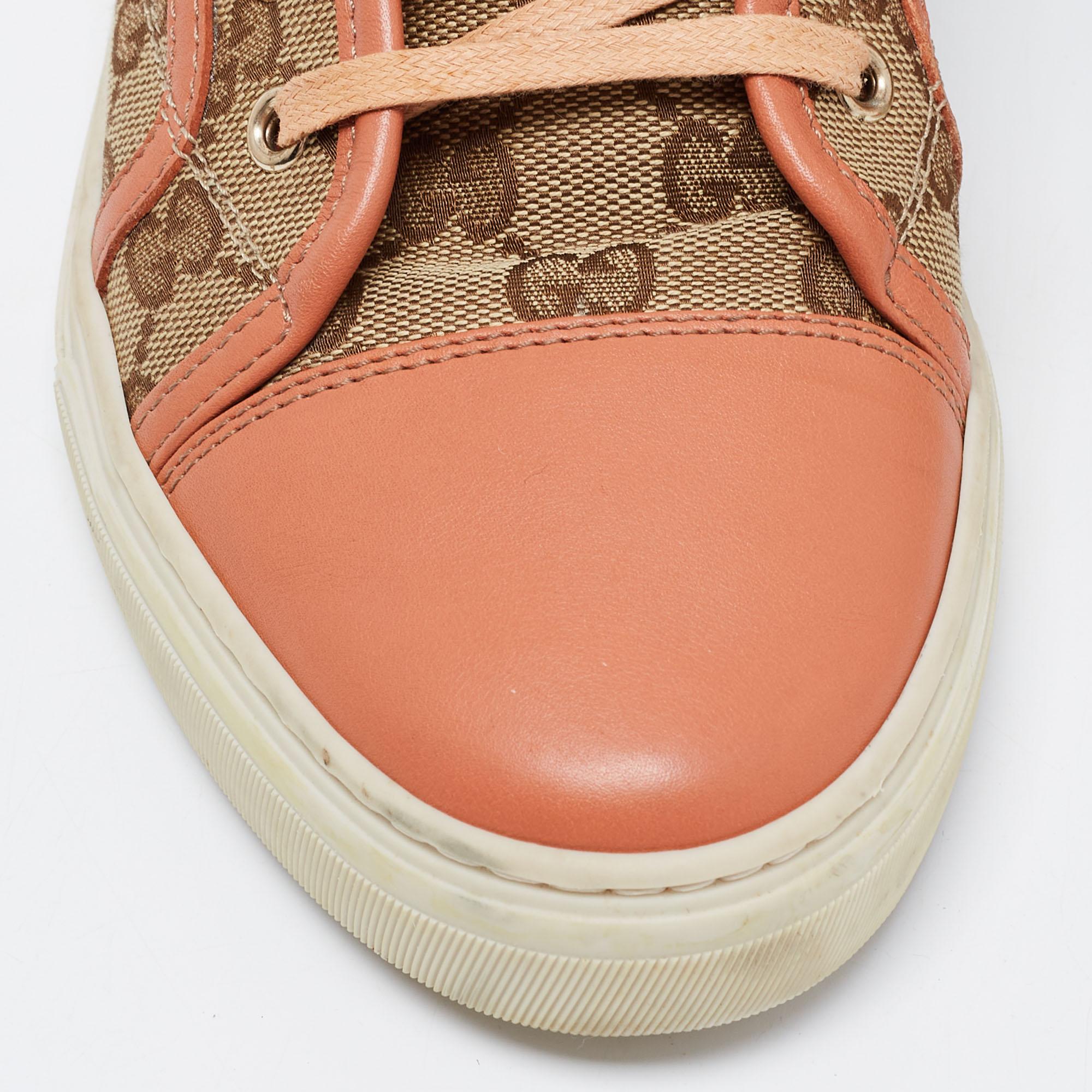 Gucci Beige/Brown GG Supreme Canvas And Leather High Top Sneakers Size ...