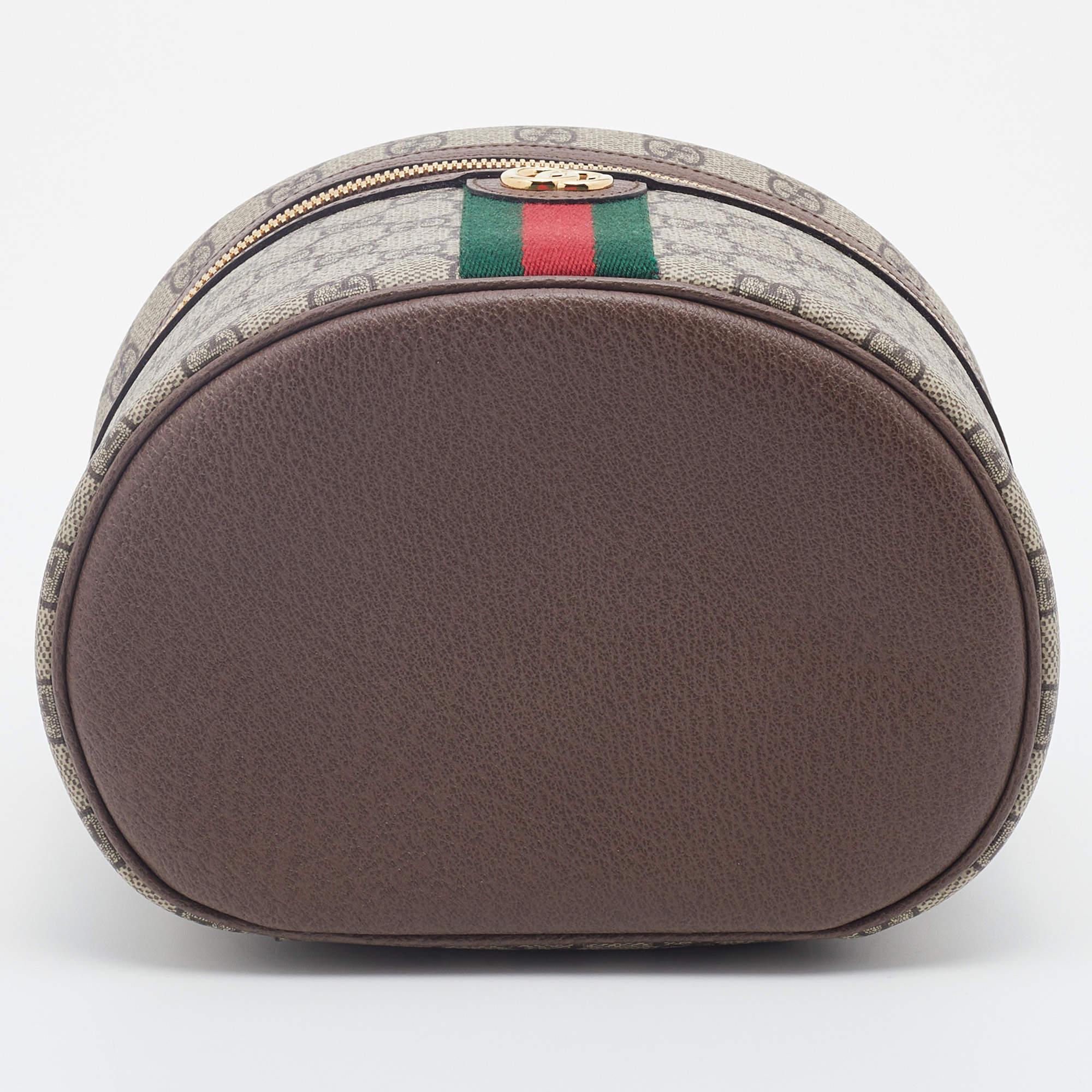 Gucci Beige/Brown GG Supreme Canvas And Leather Ophidia Cosmetic Bag at ...