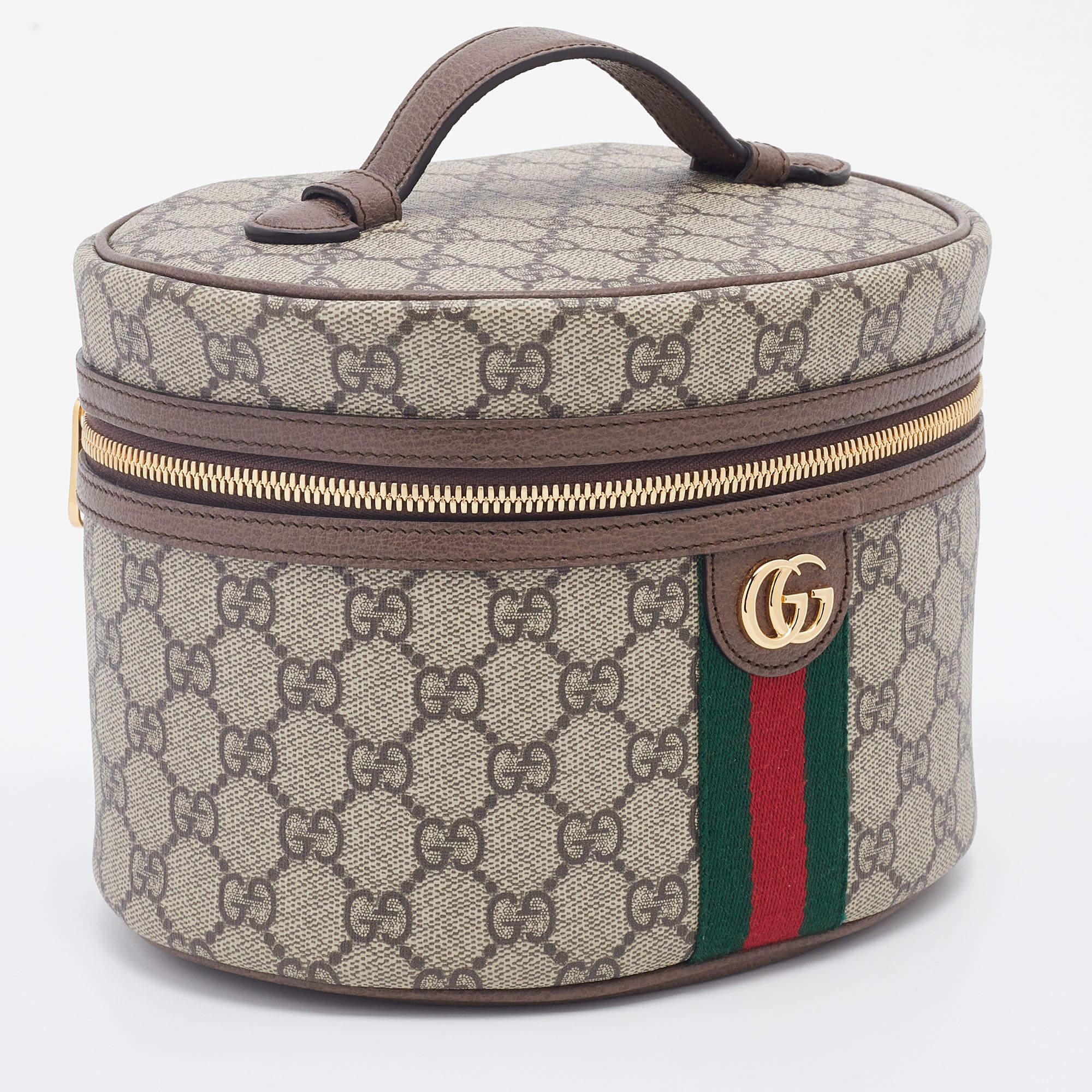 Gucci Beige/Brown GG Supreme Canvas And Leather Ophidia Cosmetic Bag at ...
