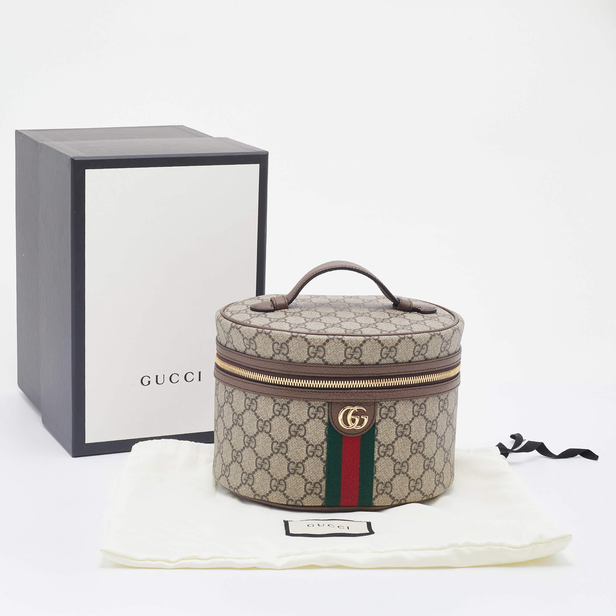 Gucci Beige/Brown GG Supreme Canvas And Leather Ophidia Cosmetic Bag at ...