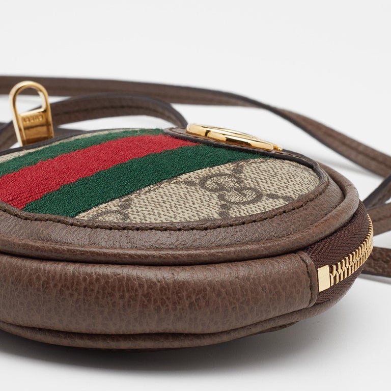 Gucci Beige/Brown GG Supreme Canvas And Leather Ophidia Round Coin Case ...