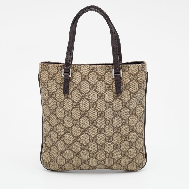 Gucci Beige/Brown GG Supreme Canvas And Leather Tote For Sale at 1stDibs