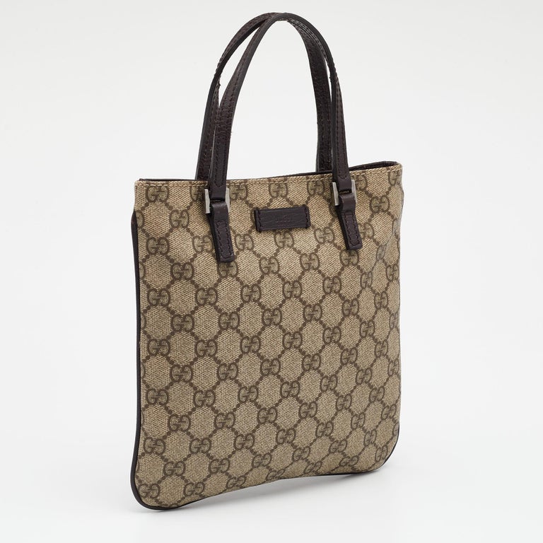 Gucci Beige/Brown GG Supreme Canvas And Leather Tote For Sale at 1stDibs