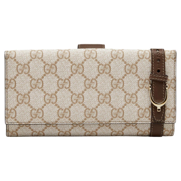 Gucci Beige/Brown GG Supreme Canvas Nice Flap Wallet For Sale at 1stDibs