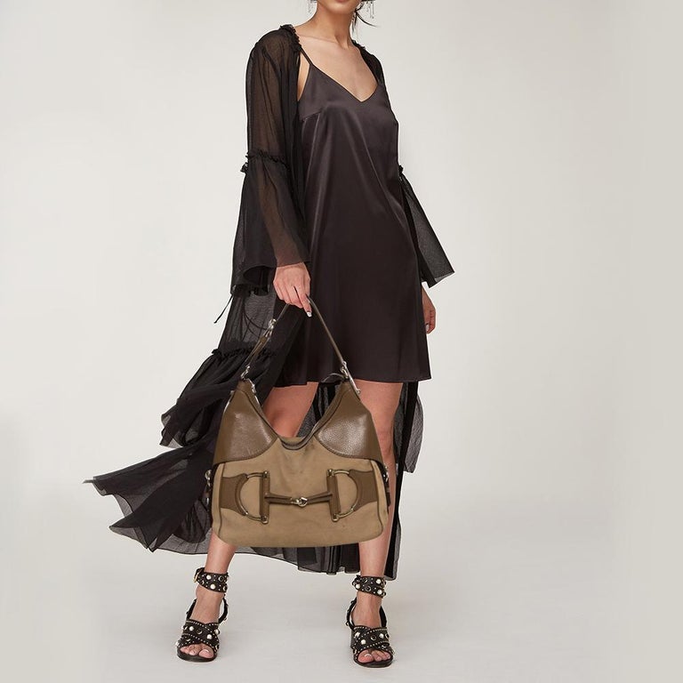 Gucci Beige/Brown Leather Medium Web Horsebit Heritage Hobo at 1stDibs