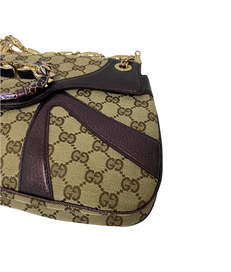 Gucci Beige Canvas and Purple Leather jewel Bags For Sale at 1stDibs