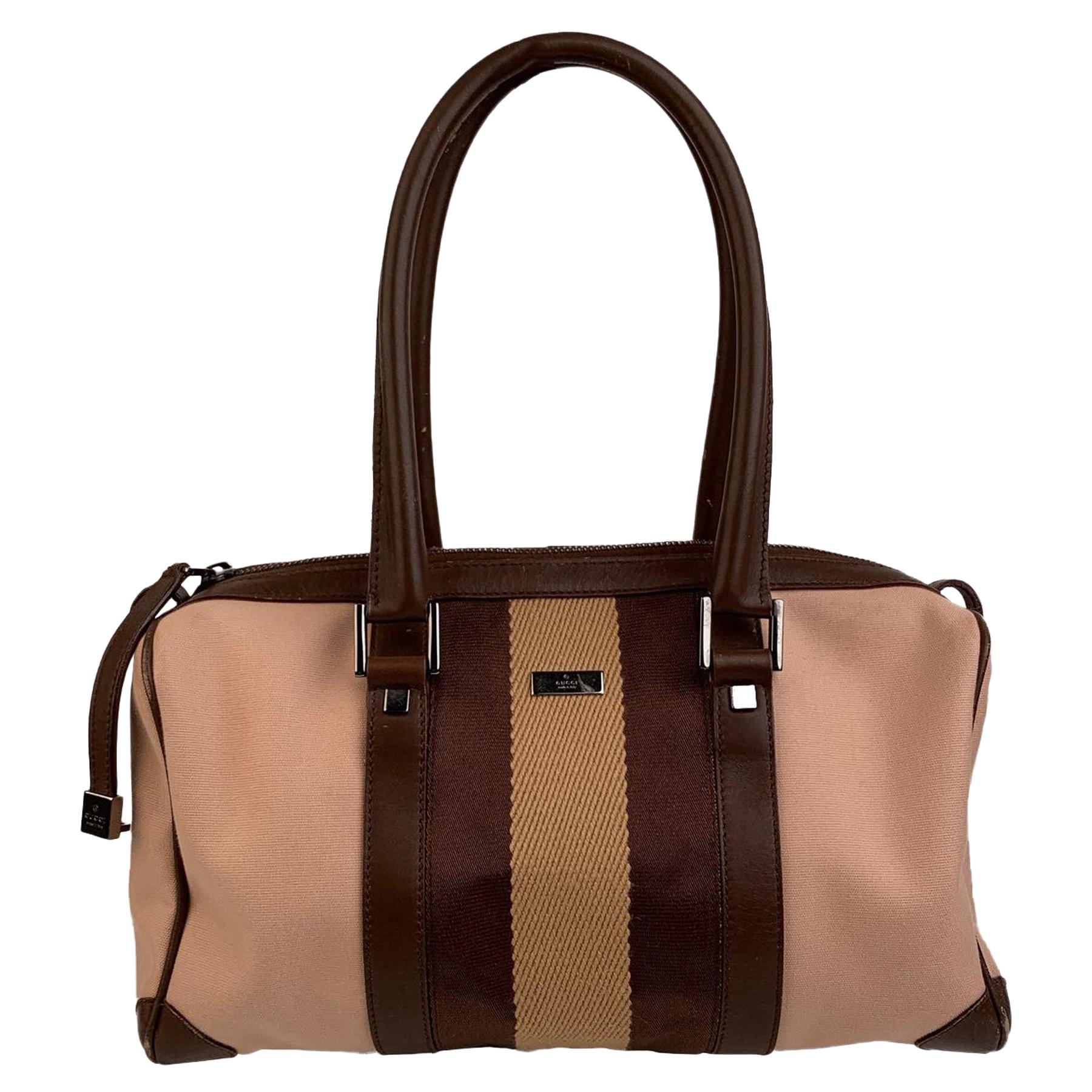 Gucci Beige Canvas Boston Bag Handbag with Striped Detail For Sale at ...