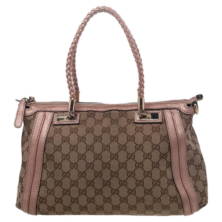 Gucci Beige GG Canvas and Leather Bell Satchel For Sale at 1stDibs