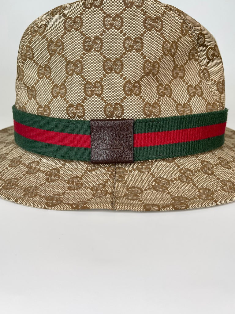 Gucci Beige GG Monogram Canvas Web Fedora Hat (Medium) at 1stDibs
