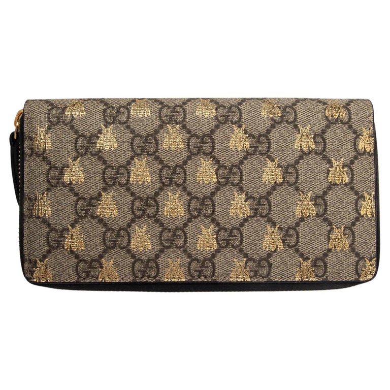 GUCCI beige GG SUPREME BEES ZIP AROUND Wallet at 1stDibs